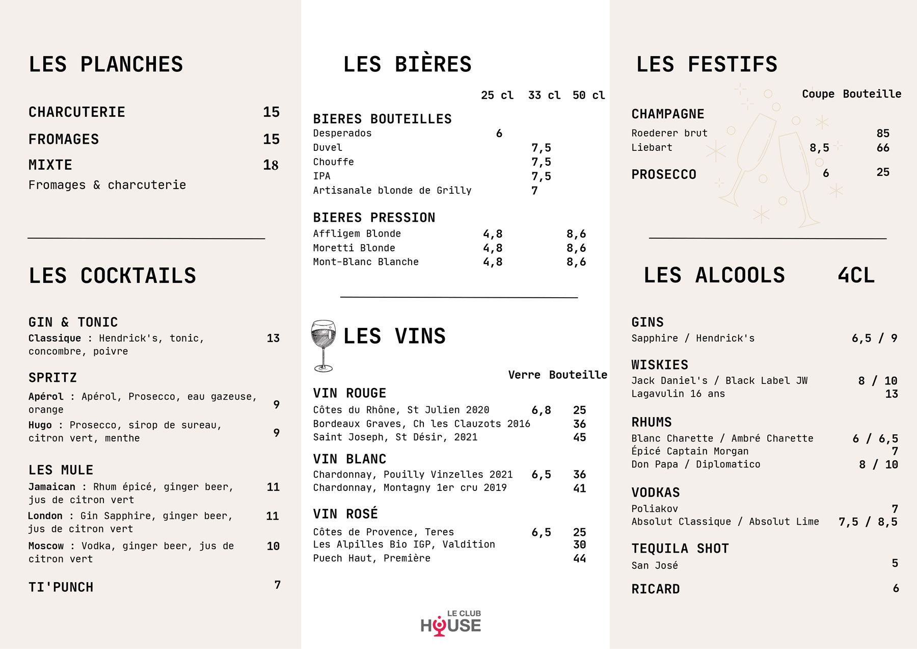 LA CARTE DES BOISSONS